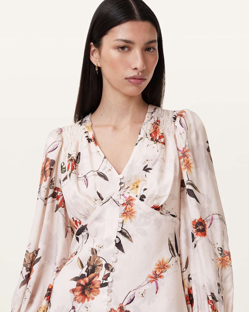 Auden Floral Mini Dress UNITY ECRU WHITE | ALLSAINTS